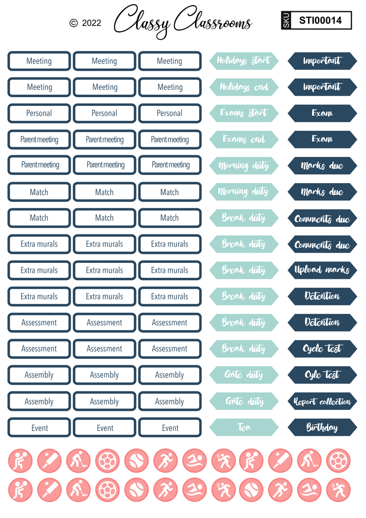 Coral themed teacher calendar stickers (vinyl) – Classy Classrooms