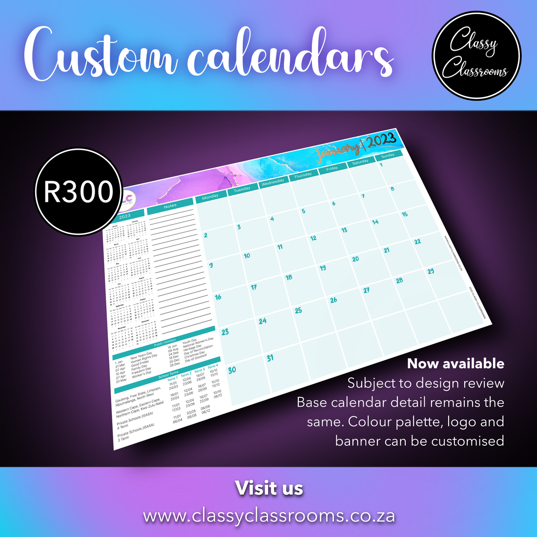 Custom A3 deskpad calendar – Classy Classrooms